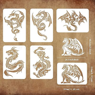 Wholesale FINGERINSPIRE 6 Pcs Dragons Stencil 29.7x21cm Plastic Dragon ...