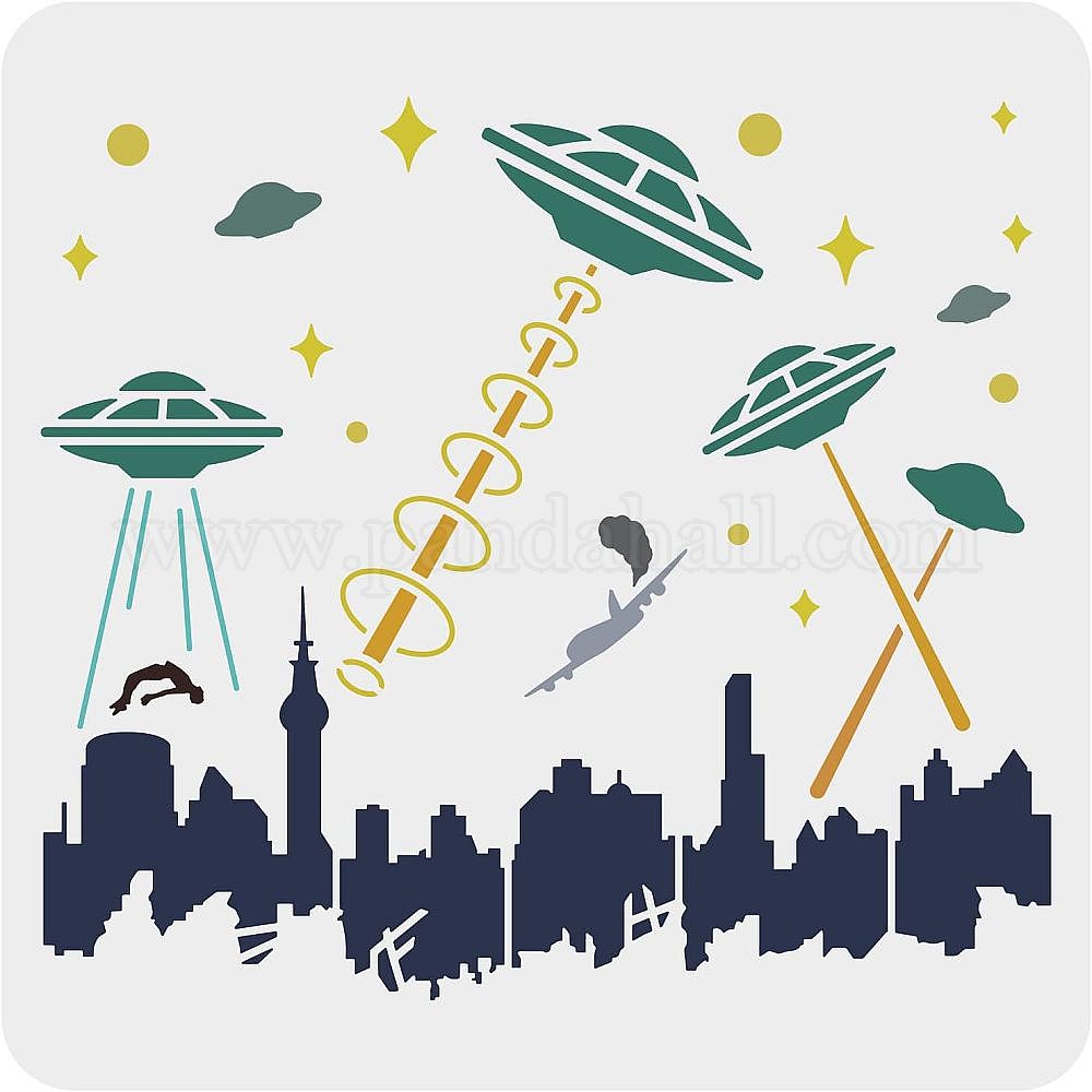 Wholesale FINGERINSPIRE UFO Attack on City Stencil 11.8x11.8inch ...