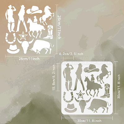 Wholesale FINGERINSPIRE Western Cowboy Stencil 11.8x11.8 inch Cowboy Theme Drawing Painting ...