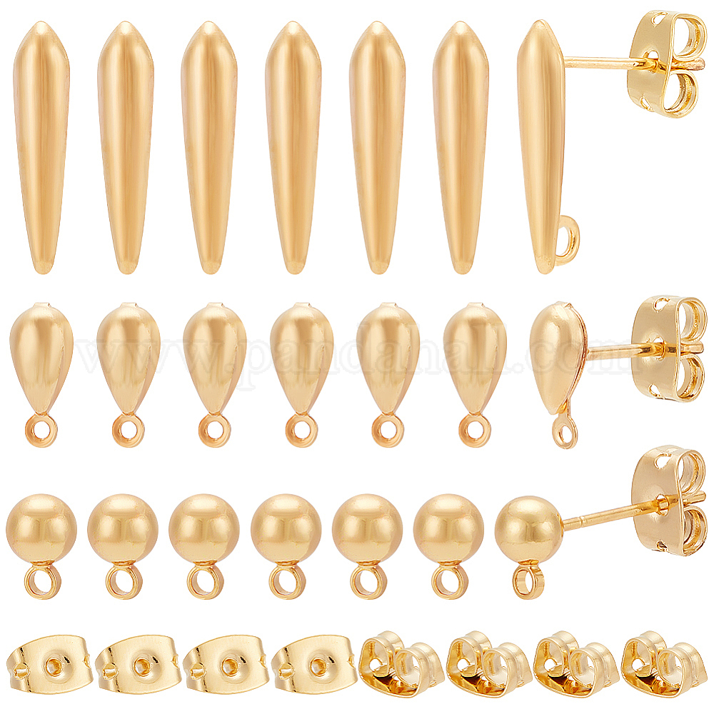 Wholesale BENECREAT 30Pcs 3 Style 18K Real Gold Plated Brass Stud ...