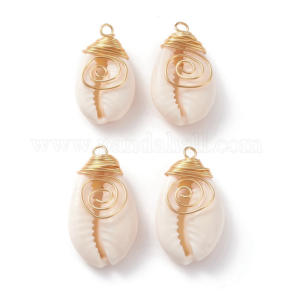 Wholesale Natural Cowrie Shell Wire Wrapped Pendants - Pandahall.com