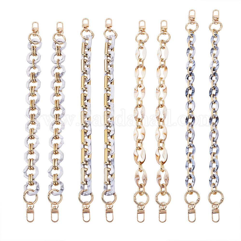 Fashewelry 4pcs4スタイルアクリルカーブチェーンバッグストラップ 合金の留め金が付いている大理石の模様 バッグ交換用アクセサリー ...