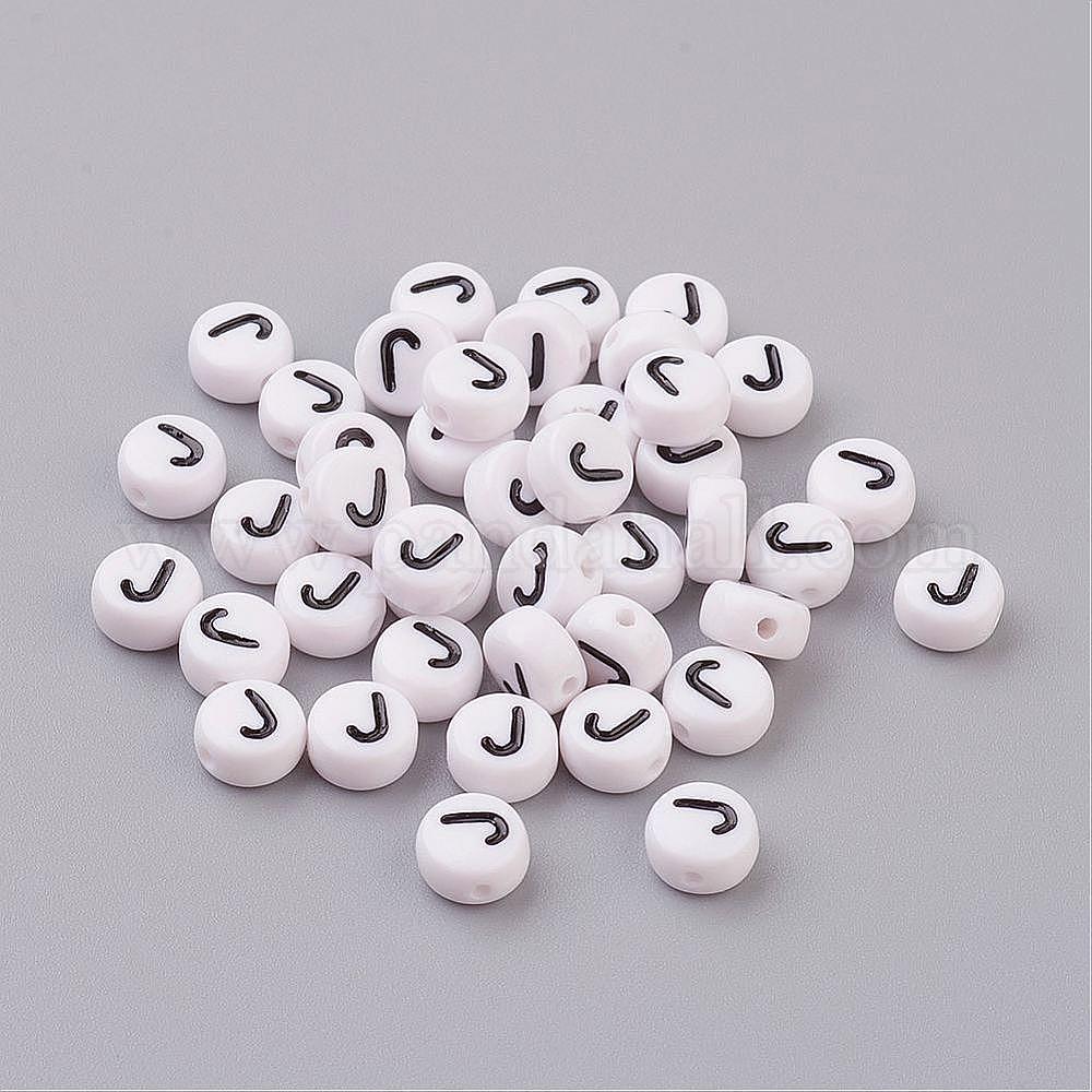 Wholesale Flat Round with Letter J Acrylic Beads - Pandahall.com
