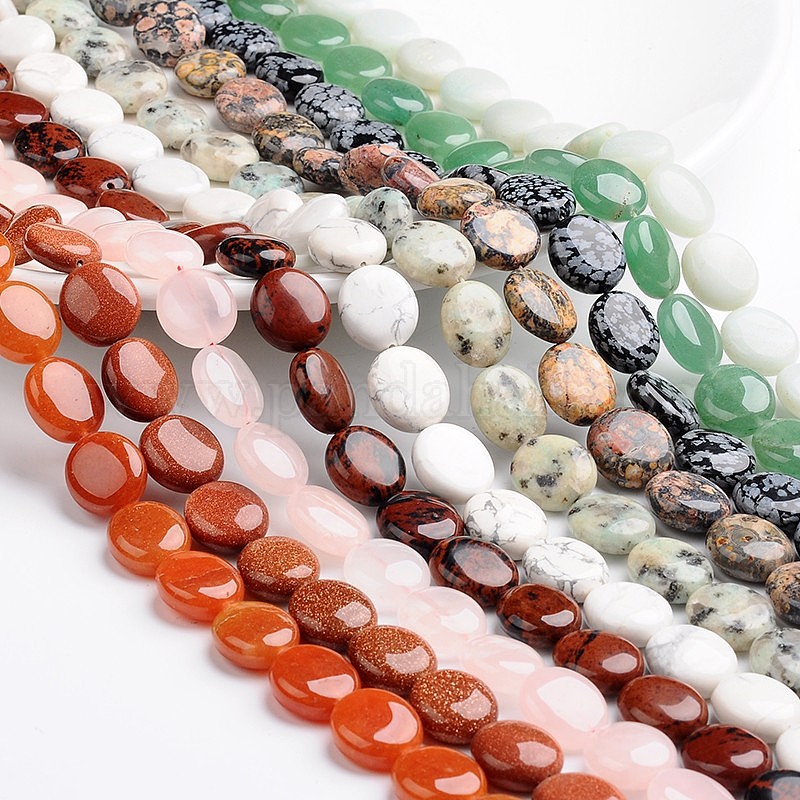 Wholesale Flat Oval Natural & Synthetic Mixed Gemstone Bead Strands ...