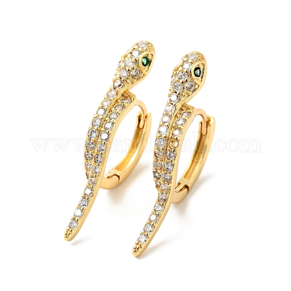 Wholesale Green Cubic Zirconia Snake Hoop Earrings - Pandahall.com