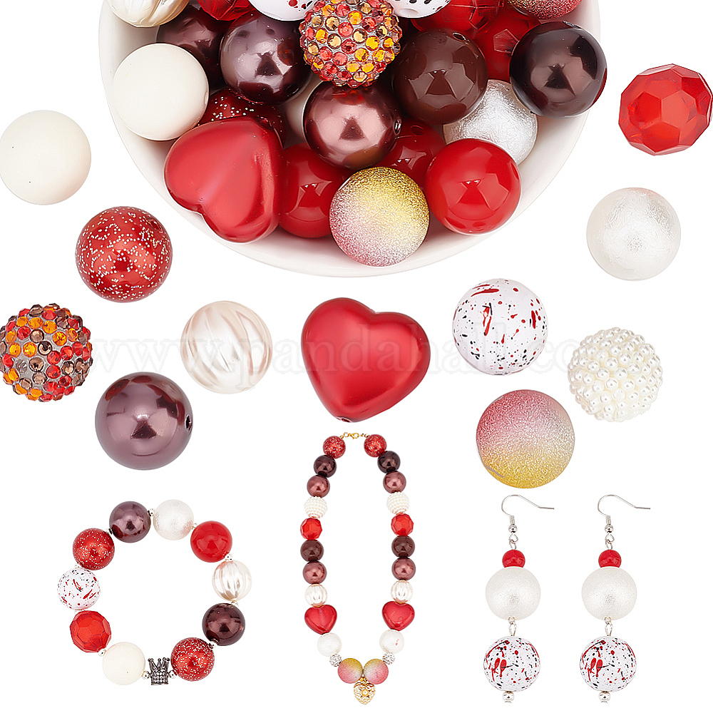 Wholesale PH PandaHall 50pcs 20mm Acrylic Beads Bubblegum Beads Red ...