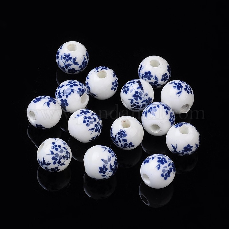 Wholesale Round Flower Handmade Blue and White Ceramic Porcelain Beads ...