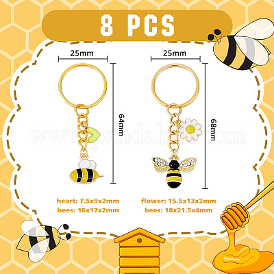 Wholesale DICOSMETIC 8Pcs 2 Styles Golden Bee Charms Keychain ...