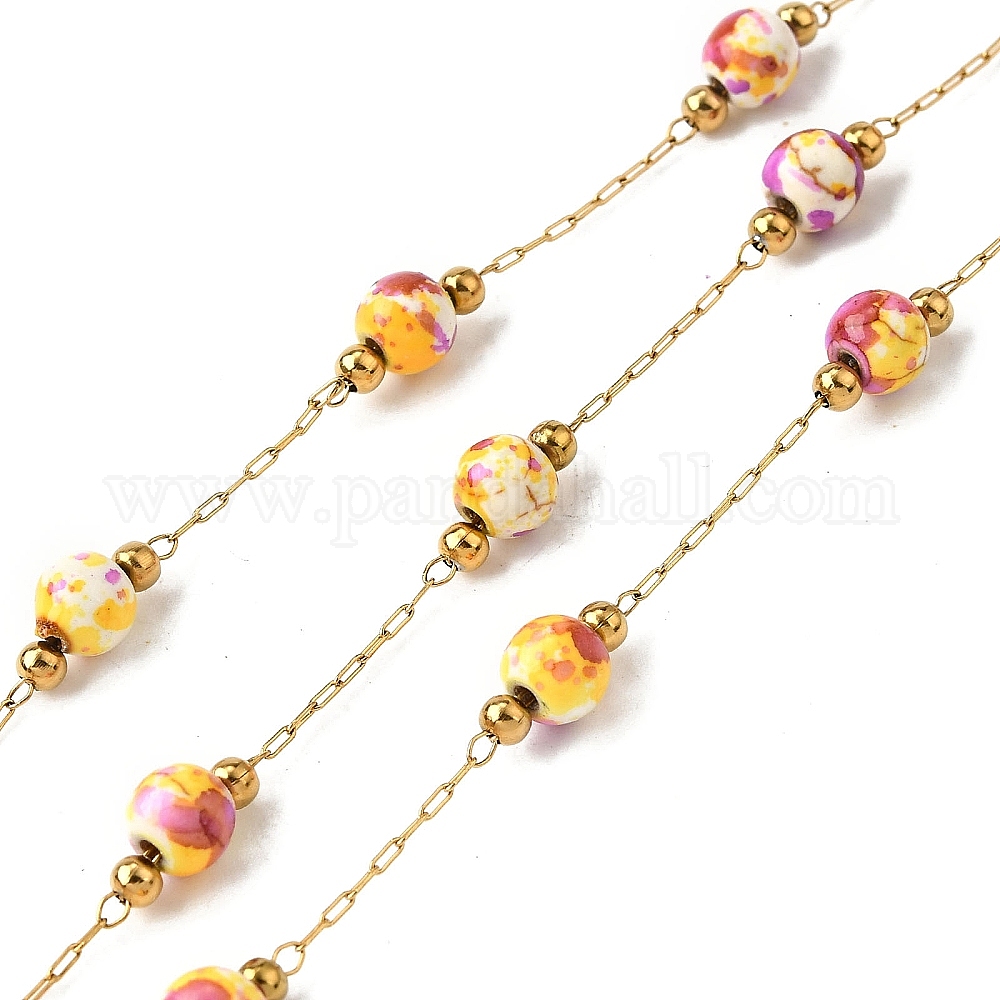 304ステンレススチールボールチェーン 磁器と ハンダ付け スプールで 18KGP本金メッキ オレンジ 2.5x1x0.3mmの通販 - PandaHall（パンダホール）