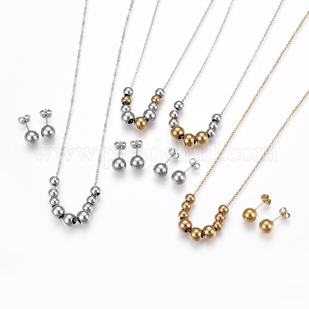 Wholesale 304 Stainless Steel Graduated Beaded Jewelry Sets - Pandahall.com