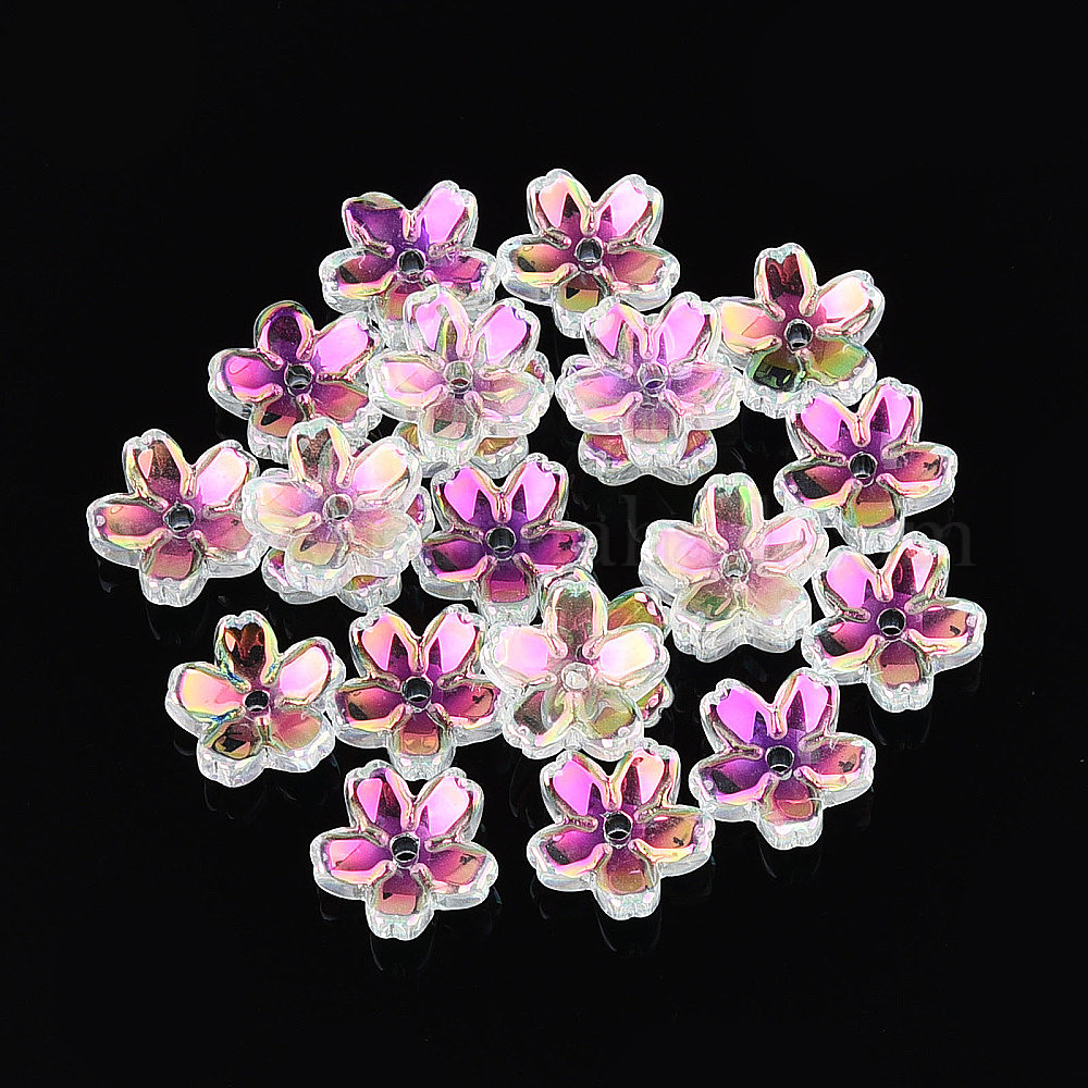 透明電気メッキガラスビーズキャップ 5パタルフラワー ショッキングピンク 10~11x4~4.5mm 穴：1.2~1.4mmの通販 - PandaHall（パンダホール）