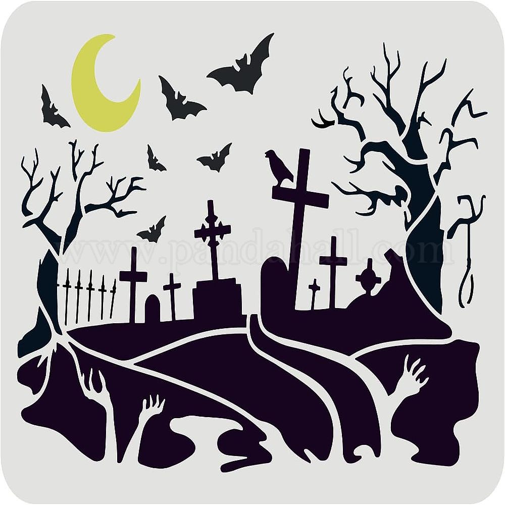 Wholesale FINGERINSPIRE Graveyard Stencil 29.7x21cm Halloween Reusable ...