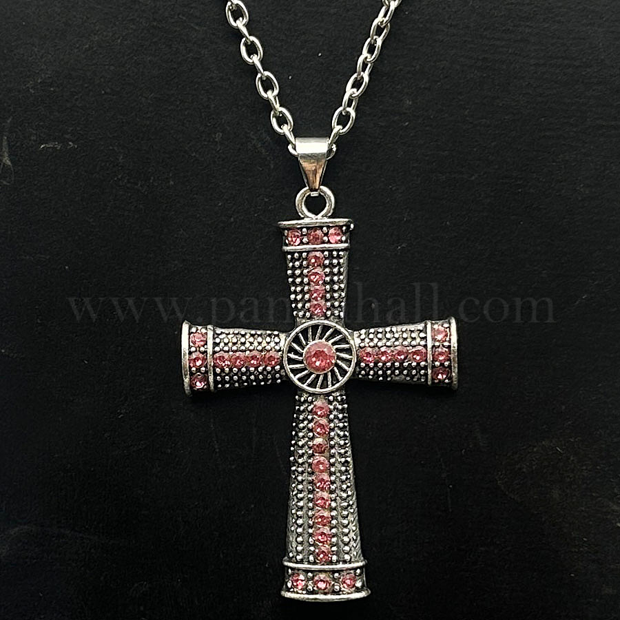 Collares colgantes de cruz con rhinestone de aleación de platino al por ...