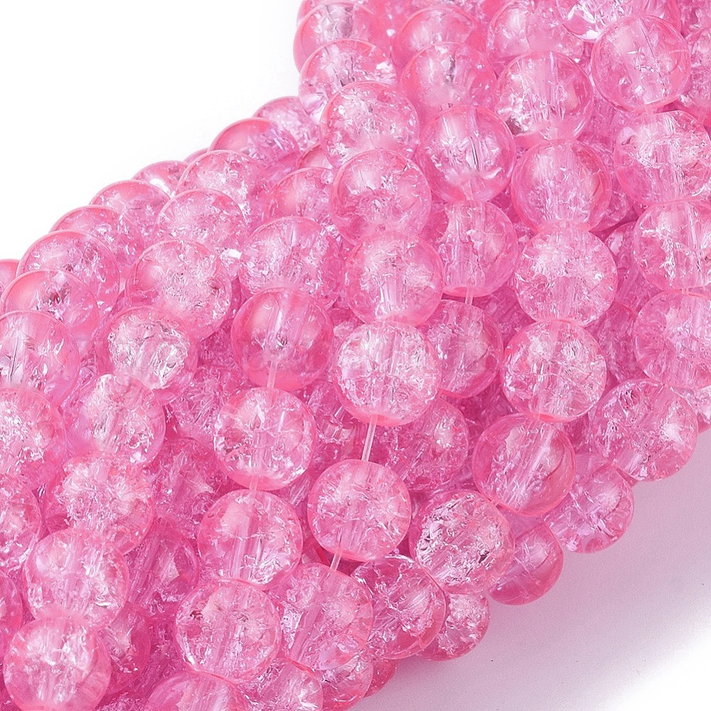 Wholesale 8MM Hot Pink Round Crackle Glass Beads Strands for Jewelry ...