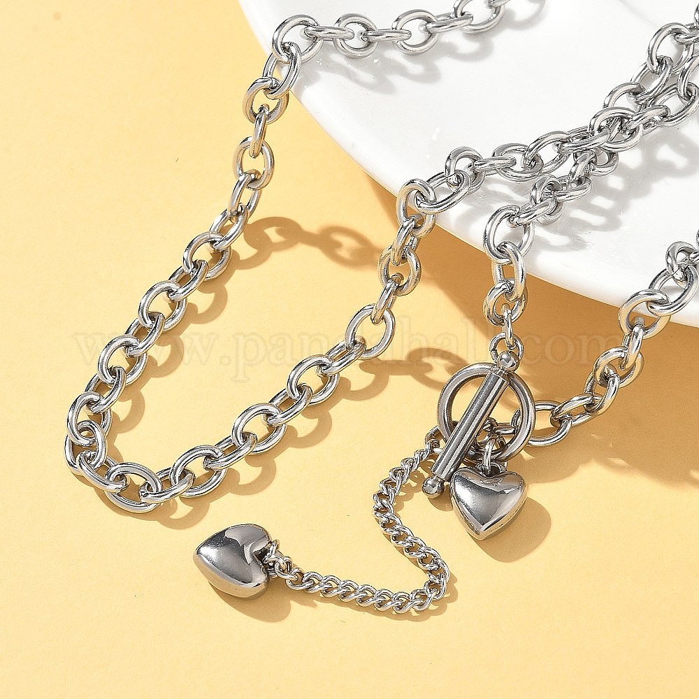 Grosshandel Y-Halsketten mit Herz-Knebelverschluss aus 304er Edelstahl für Damen - De.PandaHall.com