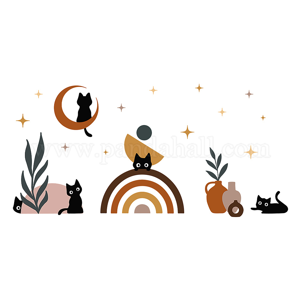 Wholesale SUPERDANT Boho Cats Wall Sticker Rainbow Wall Decal with Moon ...