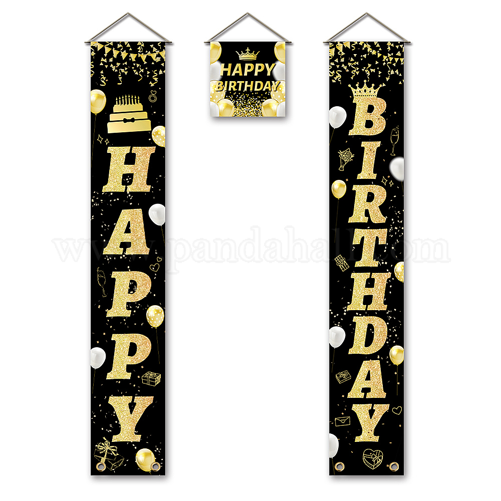 Shop SUPERDANT Happy Birthday Porch Banners Black and Gold Hanging ...