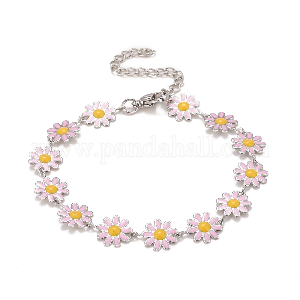 Wholesale Enamel Daisy Link Chains Bracelet - Pandahall.com