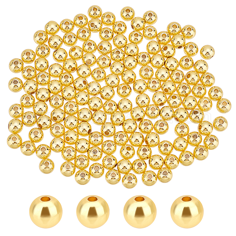 Wholesale PH PandaHall 150pcs 6mm Gold Beads 18K Gold Plated Brass ...