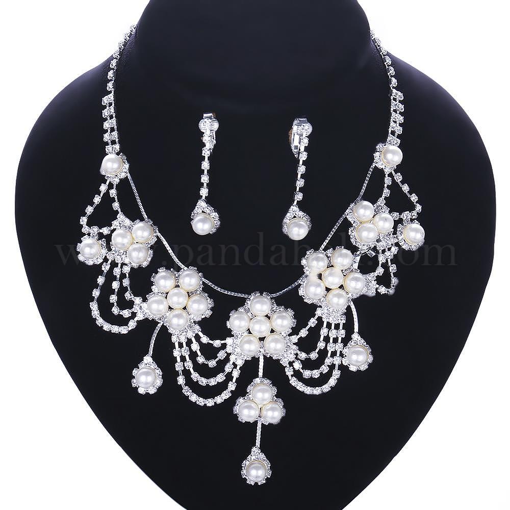 Wholesale Romantic Silver Plated Brass Rhinestone and Imitation Pearl ...