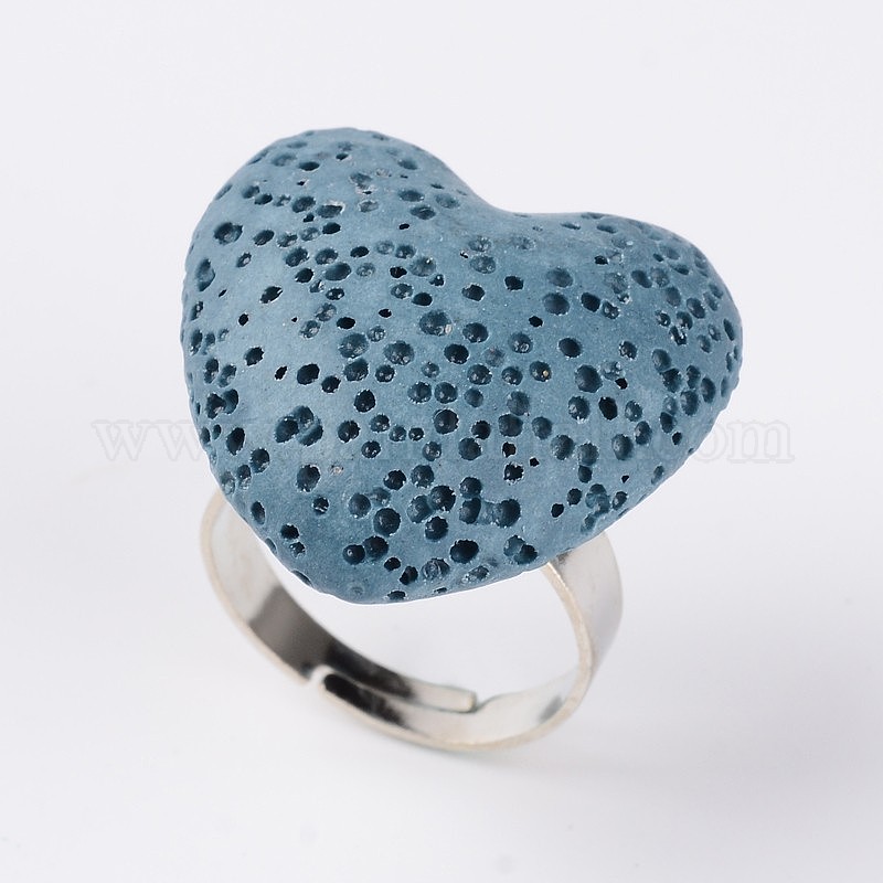 Wholesale Heart Lava Rock Adjustable Rings - Pandahall.com