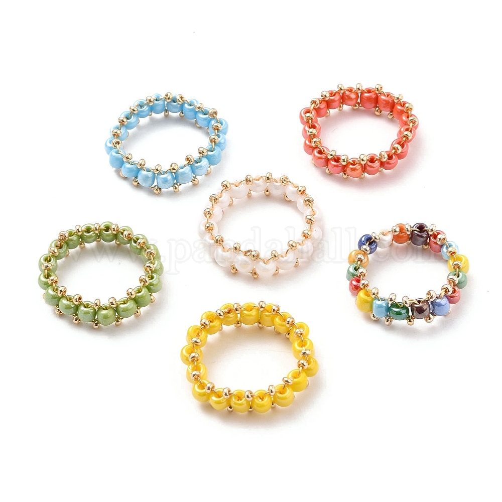 Wholesale Round Glass Seed Beaded Finger Rings - Pandahall.com