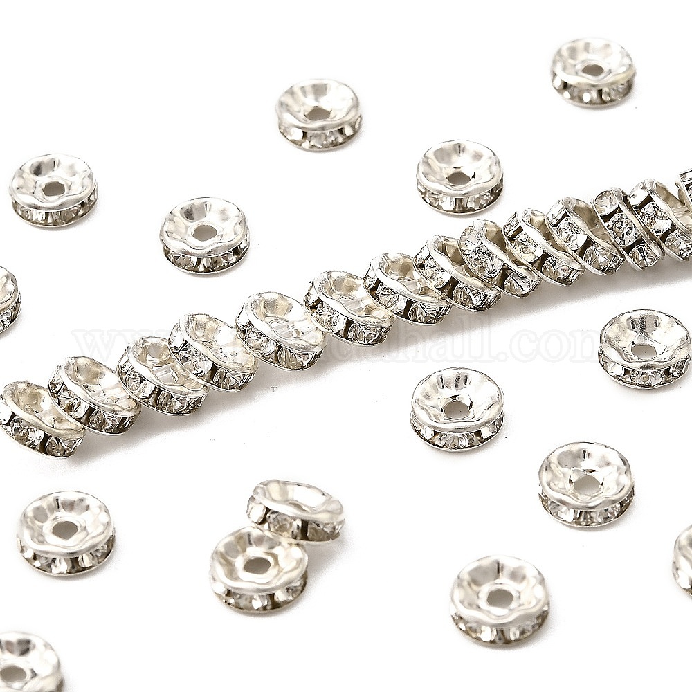 真鍮製ラインストーンスペーサービーズ グレードB ロンデル 銀 クリスタル 8x3.8mm 穴：1.5mmの通販 - PandaHall（パンダホール）