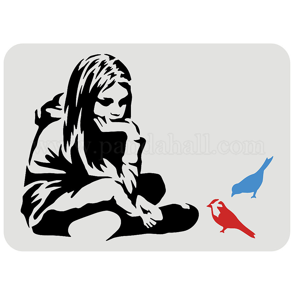 Wholesale FINGERINSPIRE Banksy Girl with Blue Bird Stencil 29.7x21cm ...